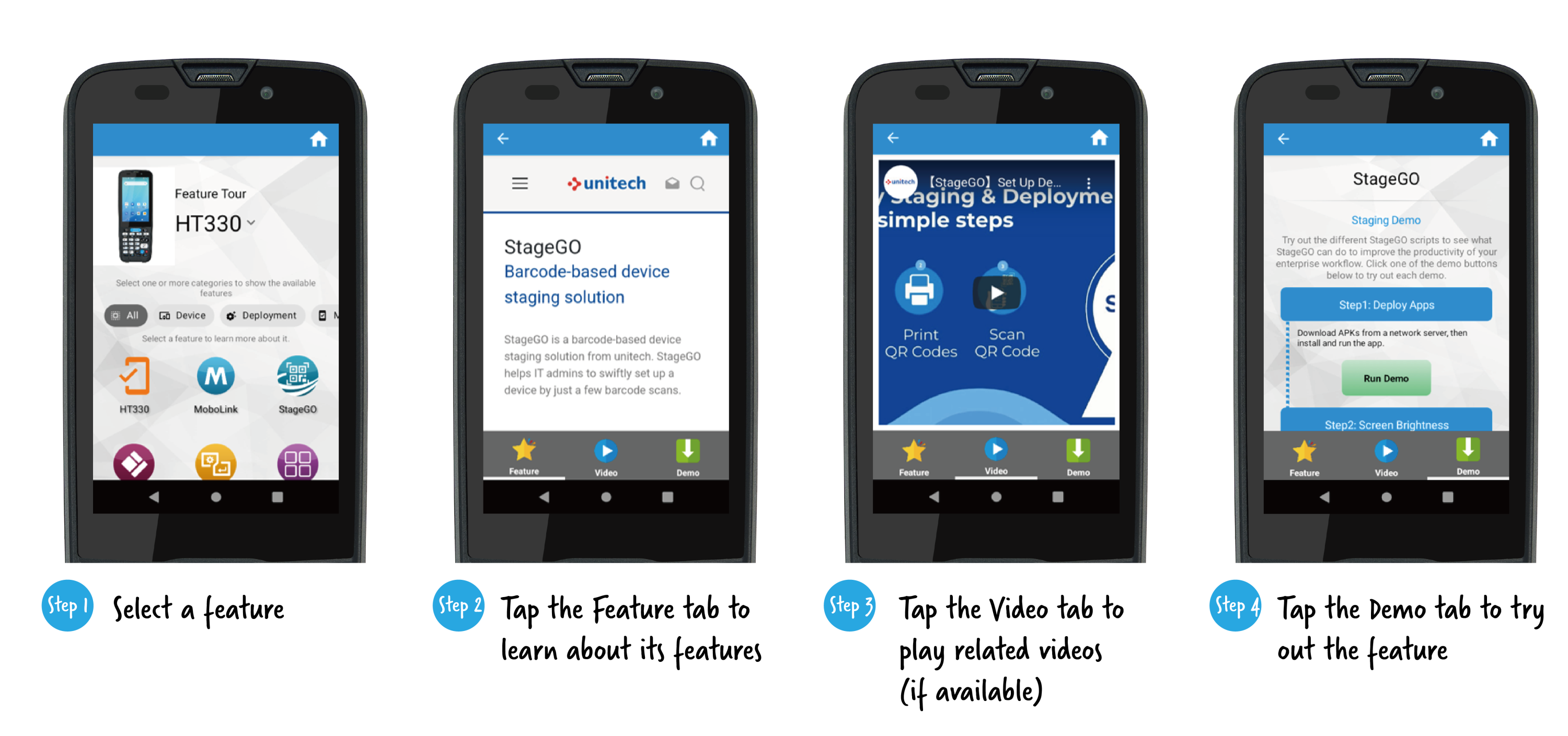 Showcase Showcase the hardware characteristics and software tool features of Unitech devices ...